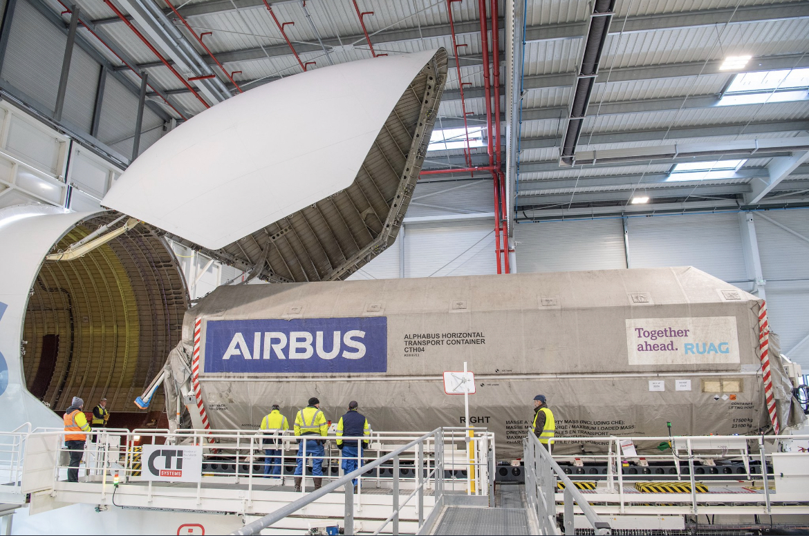 Airbus built Inmarsat-6 F2 satellite arrives on board an Airbus Beluga in Florida for launch ...